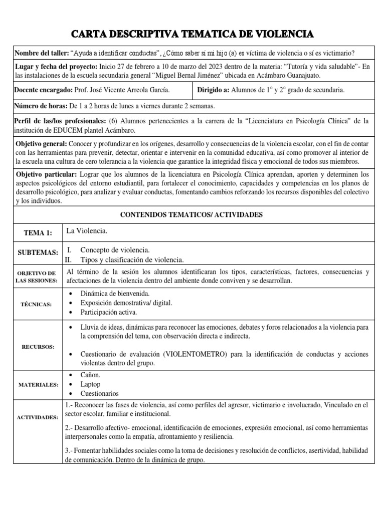 CARTA DESCRIPTIVA | PDF