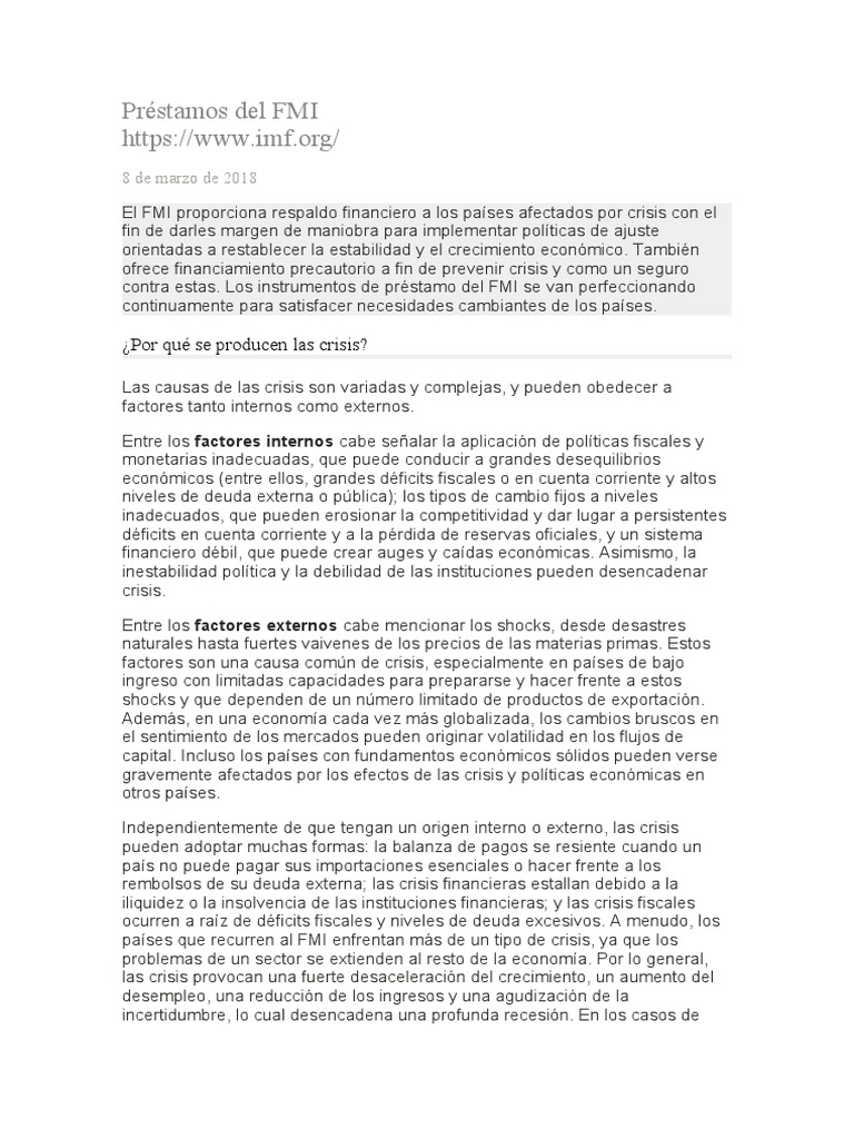 Préstamos Del FMI | PDF | Fondo Monetario Internacional | Deuda
