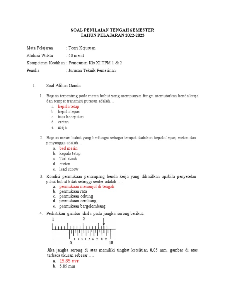 Soal Ujian Kelas Xi TPM Uts Genap | PDF