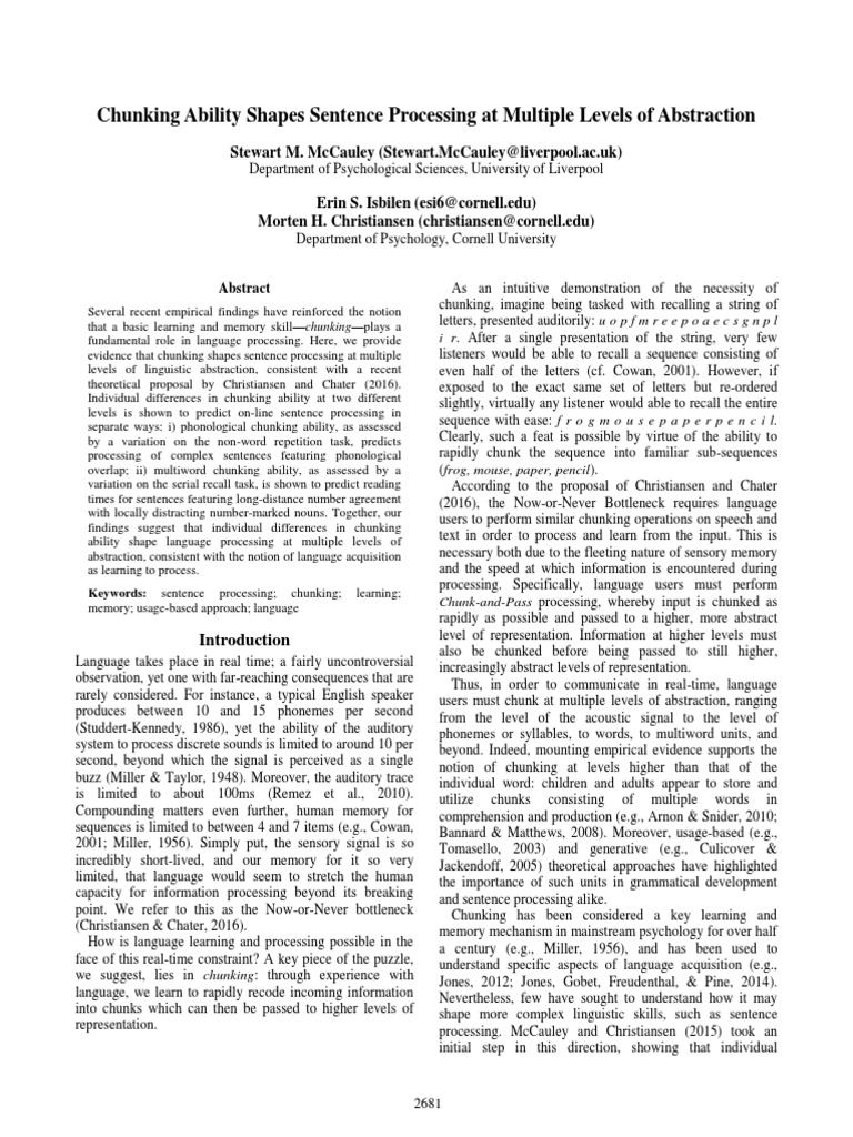 Chunking Ability Shapes Sentence Processing | PDF | Recall (Memory) | Memory