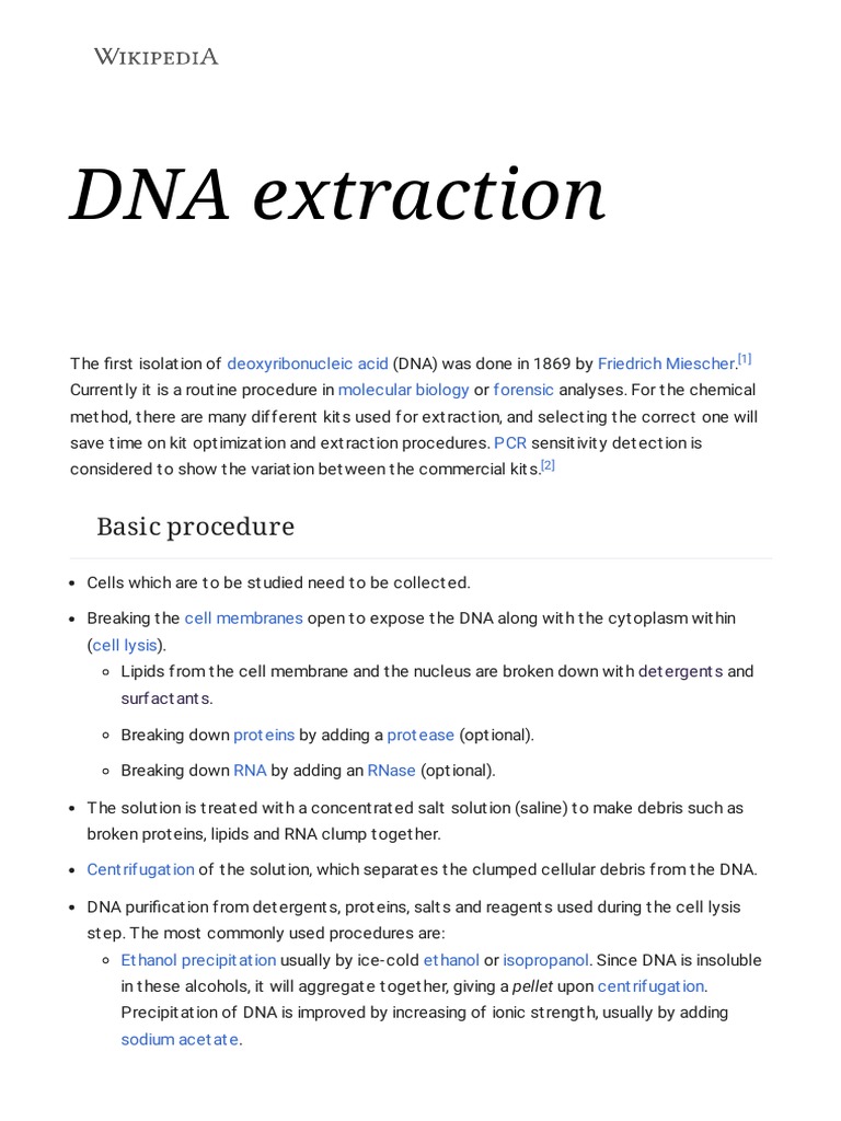 DNA Extraction - Wikipedia | PDF | Chemistry | Molecular Biology