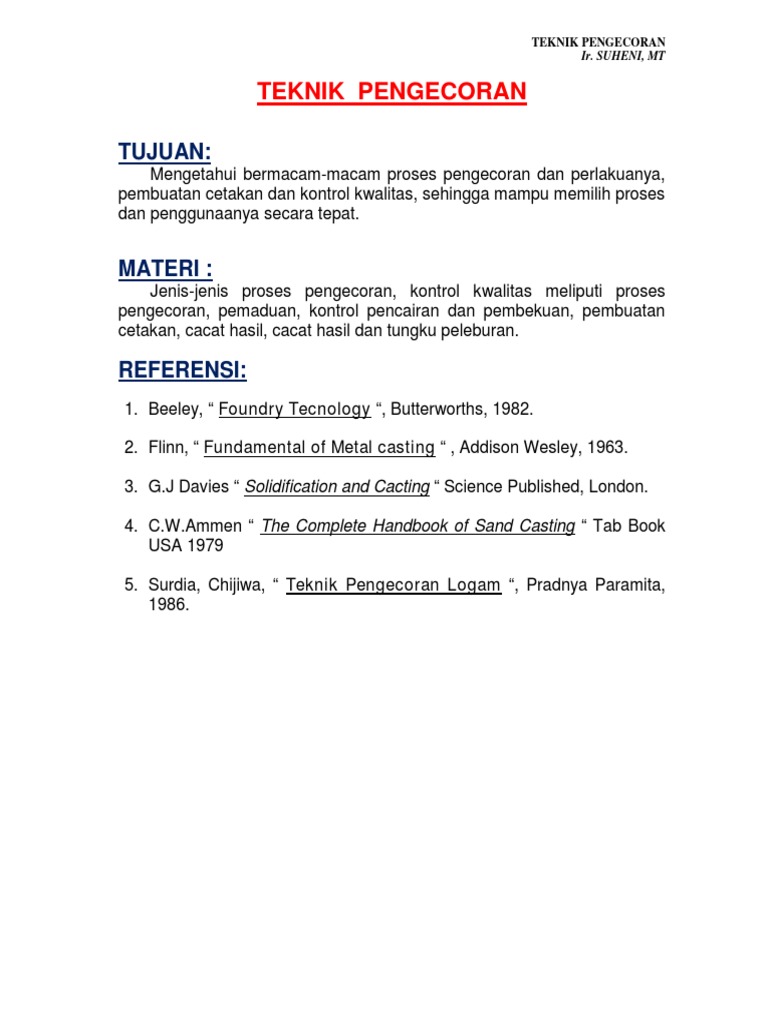 Teknik Pengecoran: Tujuan | PDF