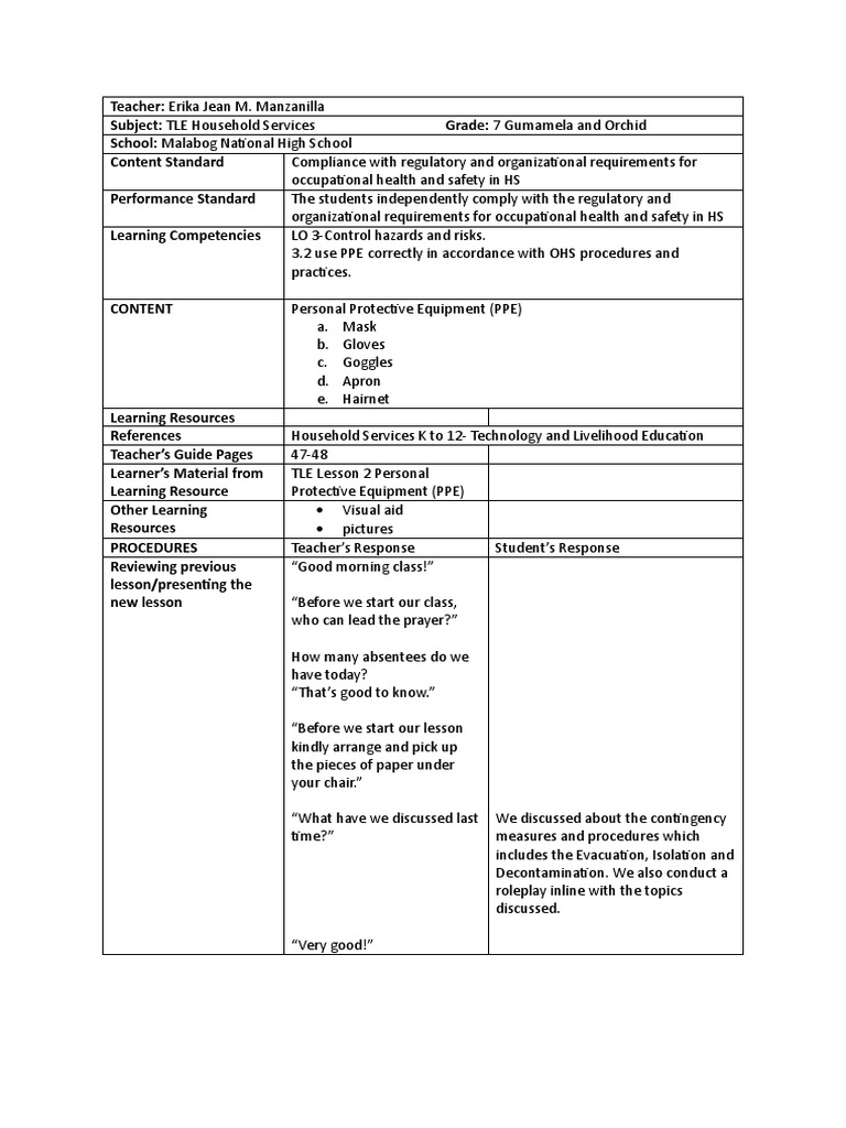 Lesson Plan PPE | PDF | Personal Protective Equipment | Safety