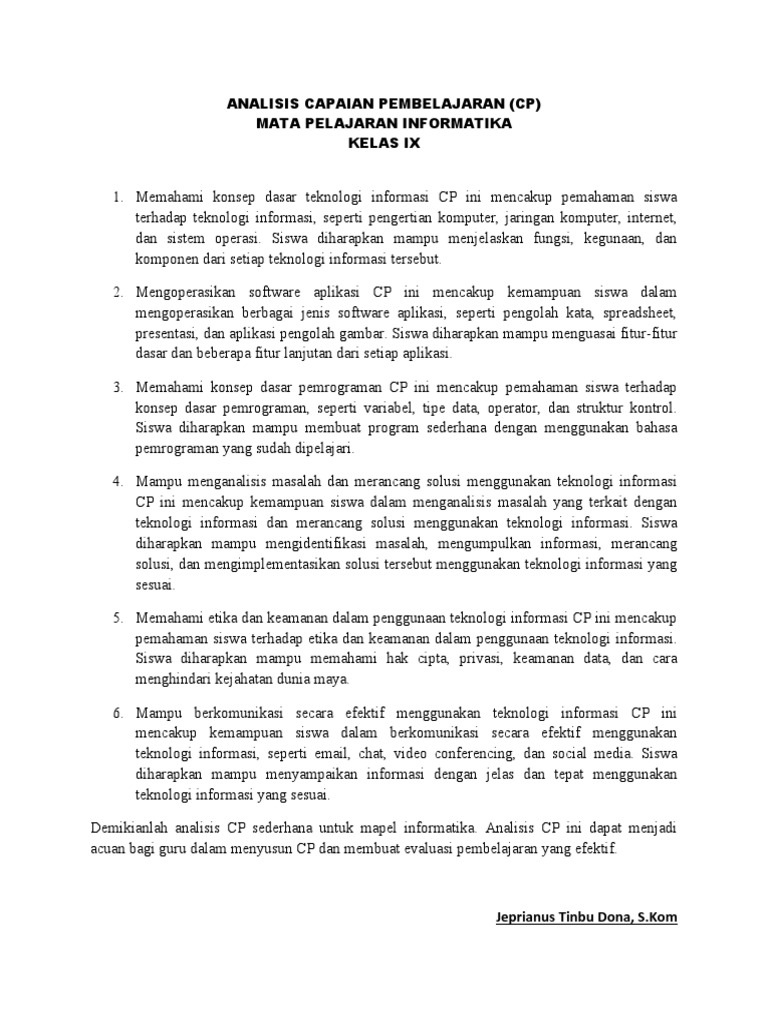Analisis Capaian Pembelajaran Informatika | PDF