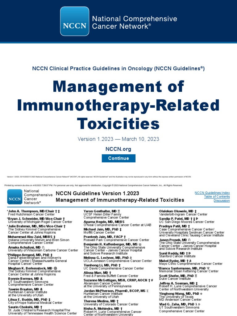 Management of Immunotherapy-Related Toxicities: NCCN Clinical Practice Guidelines in Oncology ...
