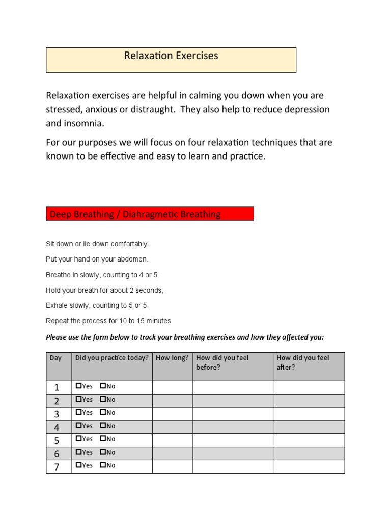 Relaxation Exercises 2. | PDF | Relaxation (Psychology) | Breathing