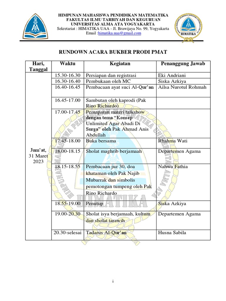 Rundown Bukber Himatika | PDF