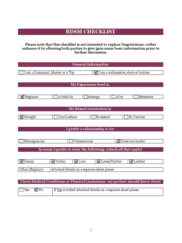 BDSM Checklis) - Pdffiller | PDF