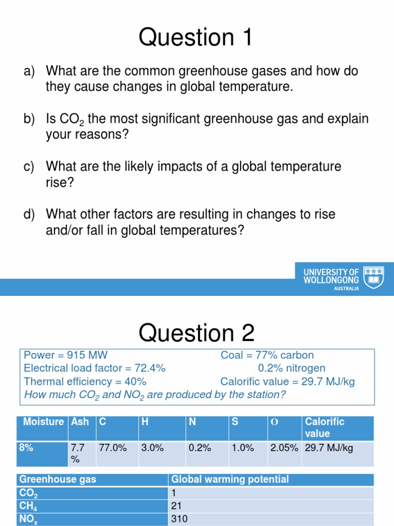 ENGG941 Week 3 Tutorial Solutions | PDF | Greenhouse Gas | Carbon Dioxide