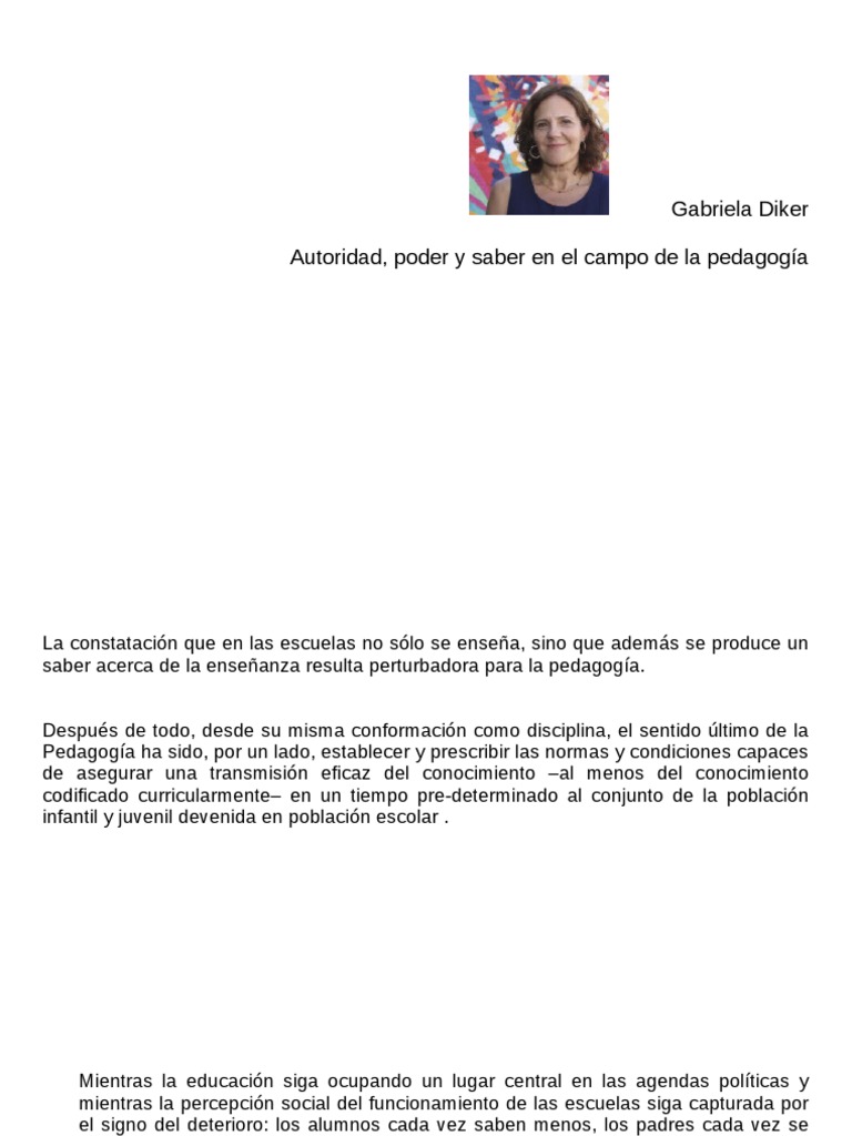 Autoridad, Poder y Saber en El Campo de La Pedagogia | PDF | Pedagogía ...