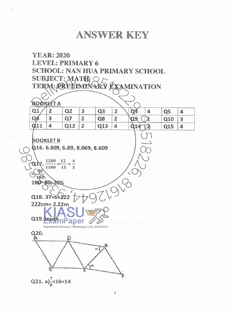 2020 P6 Math Prelim Nan Hua Answer | PDF