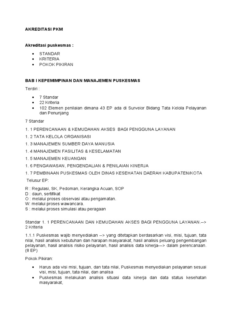 Akreditasi PKM 1 | PDF