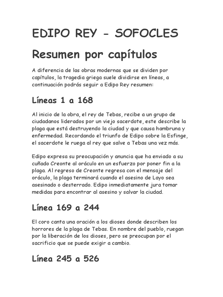 Edipo Rey - Resumen Por Capitulos | PDF | Edipo | Mitología tebana