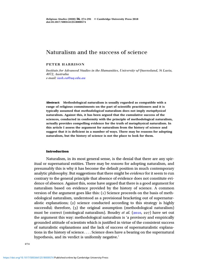 Harrison - Naturalism and Success of Science | PDF | Naturalism ...