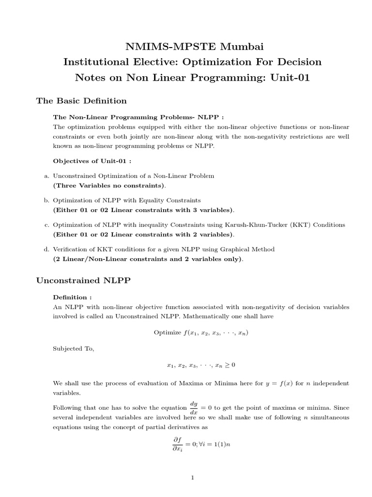 Non Linear Programming | PDF | Mathematical Optimization | Nonlinear System Non Linear Programming | PDF | Mathematical Optimization | Nonlinear System