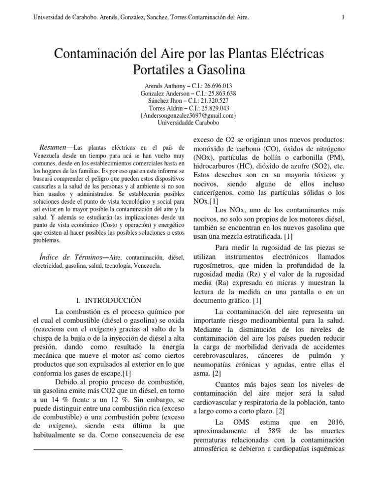 Informe Técnico - Contaminación Del Aire | PDF | Contaminación | La contaminación del aire