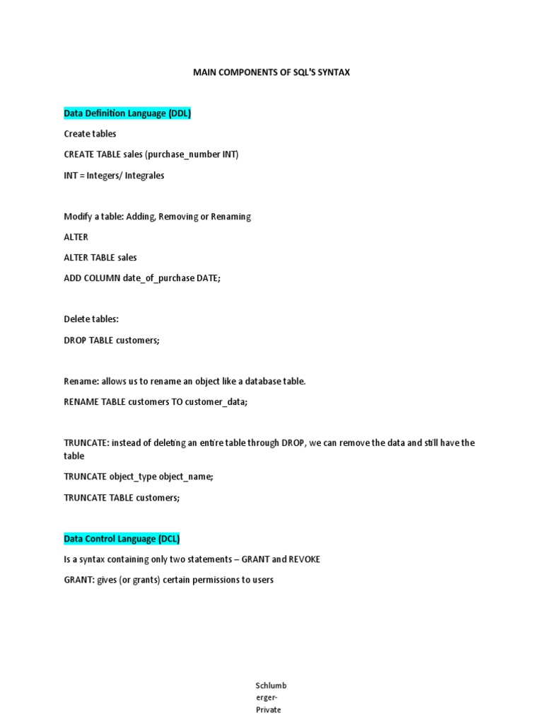 SQL Syntax Overview | PDF SQL Syntax Overview | PDF