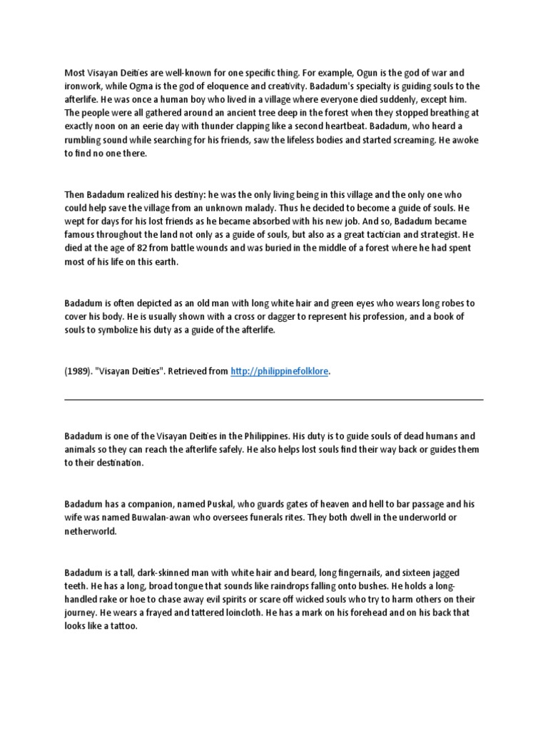 Visayan Deity Badadum's Tale | PDF | Religious Belief And Doctrine ...