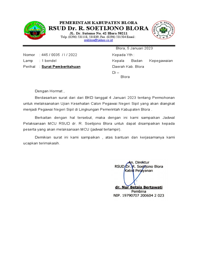 Jadwal Pelaksanaan Mcu | PDF