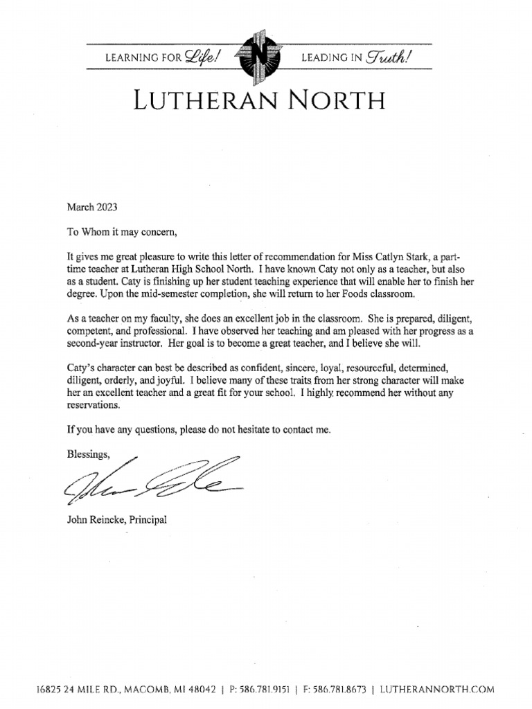 John Reincke - Stark Letter of Recommendation | PDF