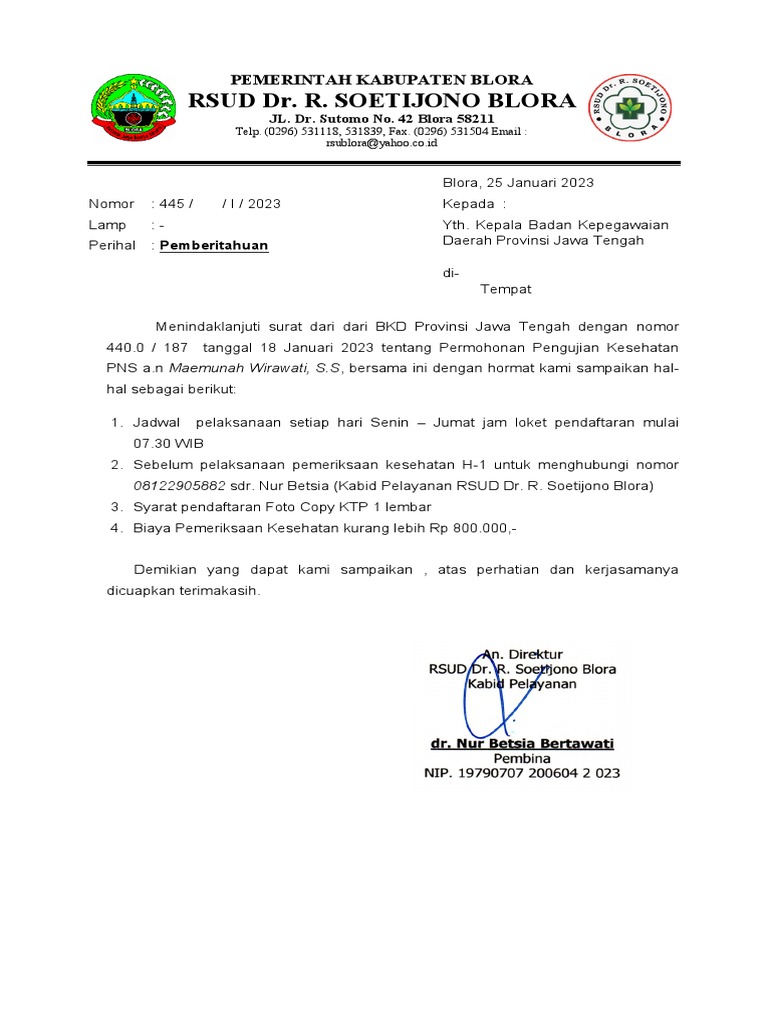 Surat Pemeberitahuan BKD | PDF