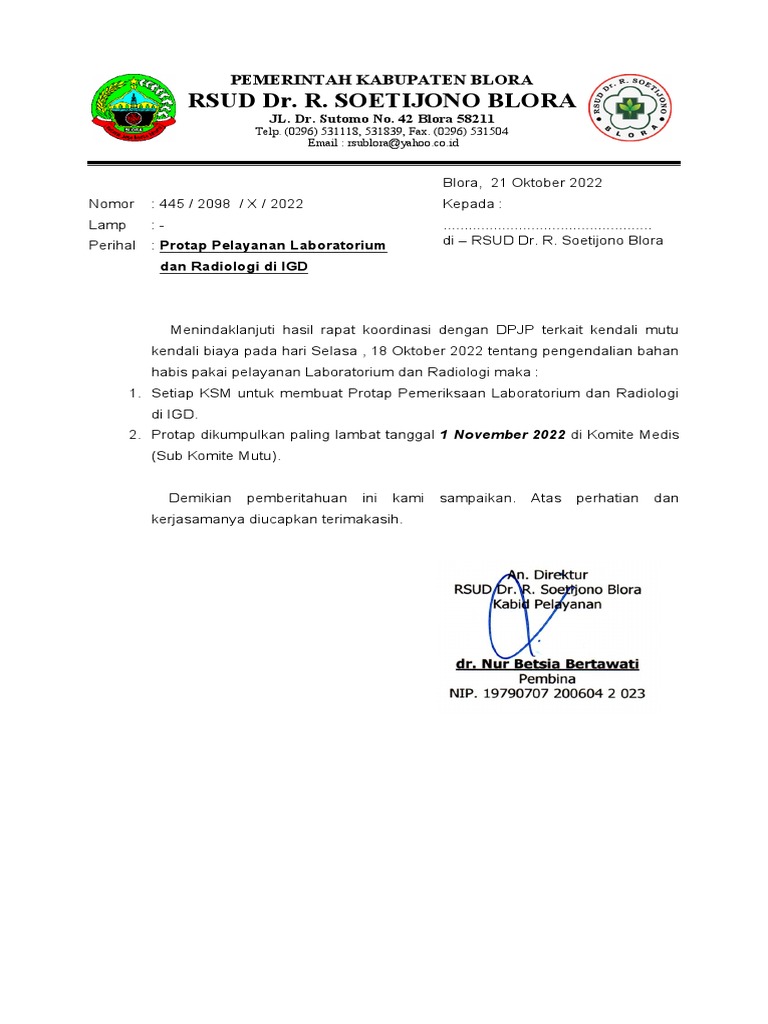 Protap Laboratorium dan Jadwal Poliklinik Blora | PDF
