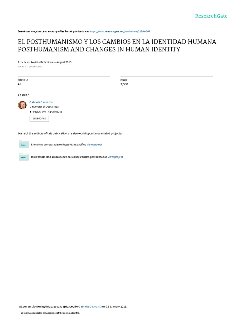 El Posthumanismo Y Los Cambios en La Identidad Humana Posthumanism and ...