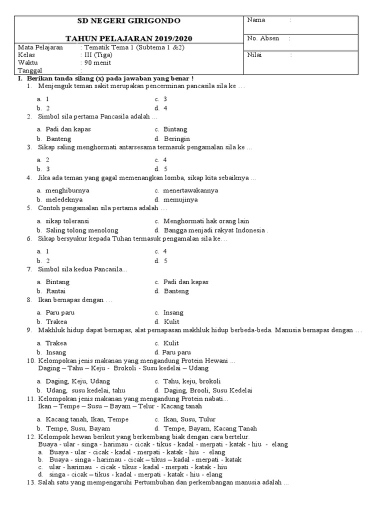 PTS TEMA 1 (Sub Tema 1&2) KLS3 | PDF