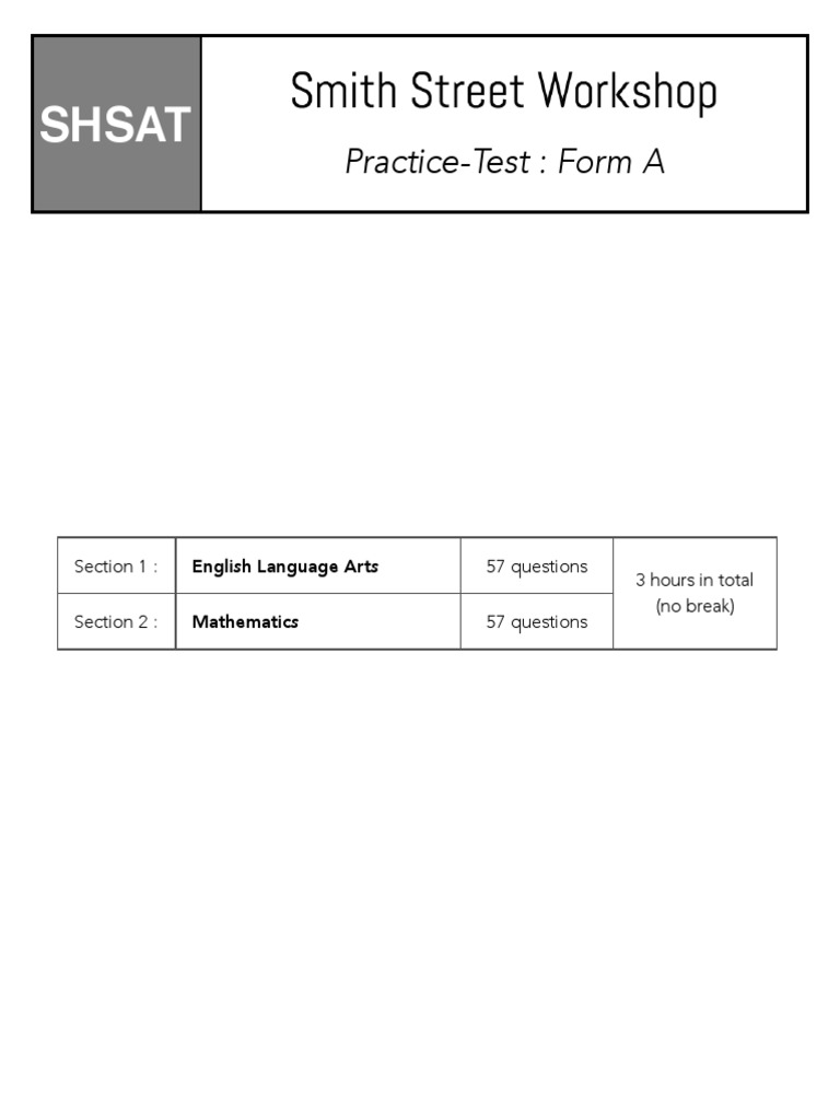 Shsat: Practice-Test: Form A | PDF | Conservation Movement | Tunnel