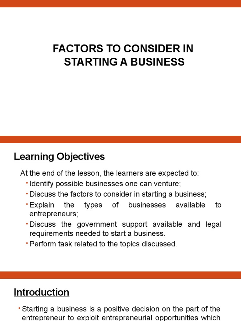 Factors To Consider in Starting A Business | PDF | Entrepreneurship ...