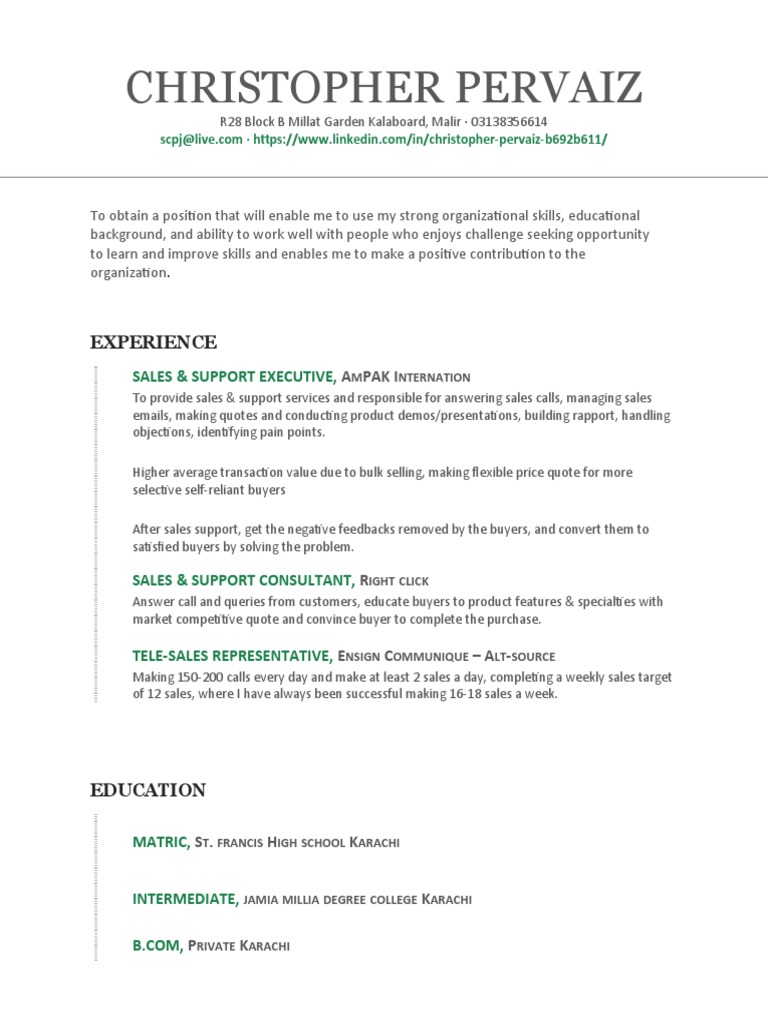 Christopher Pervaiz Cv Pdf Sales Business