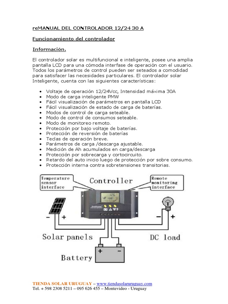Manual Controlador Solar 12 - 24v 30A PWM Tienda Solar | PDF ...