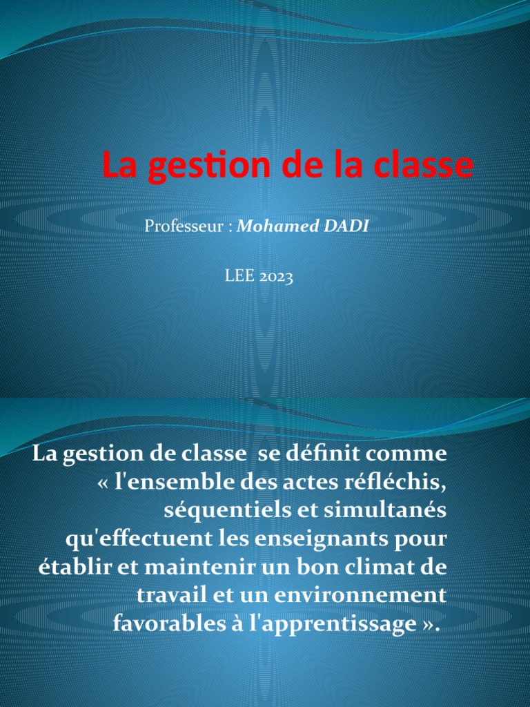 Gestion de classe : principes et modèles | PDF | Apprentissage ...