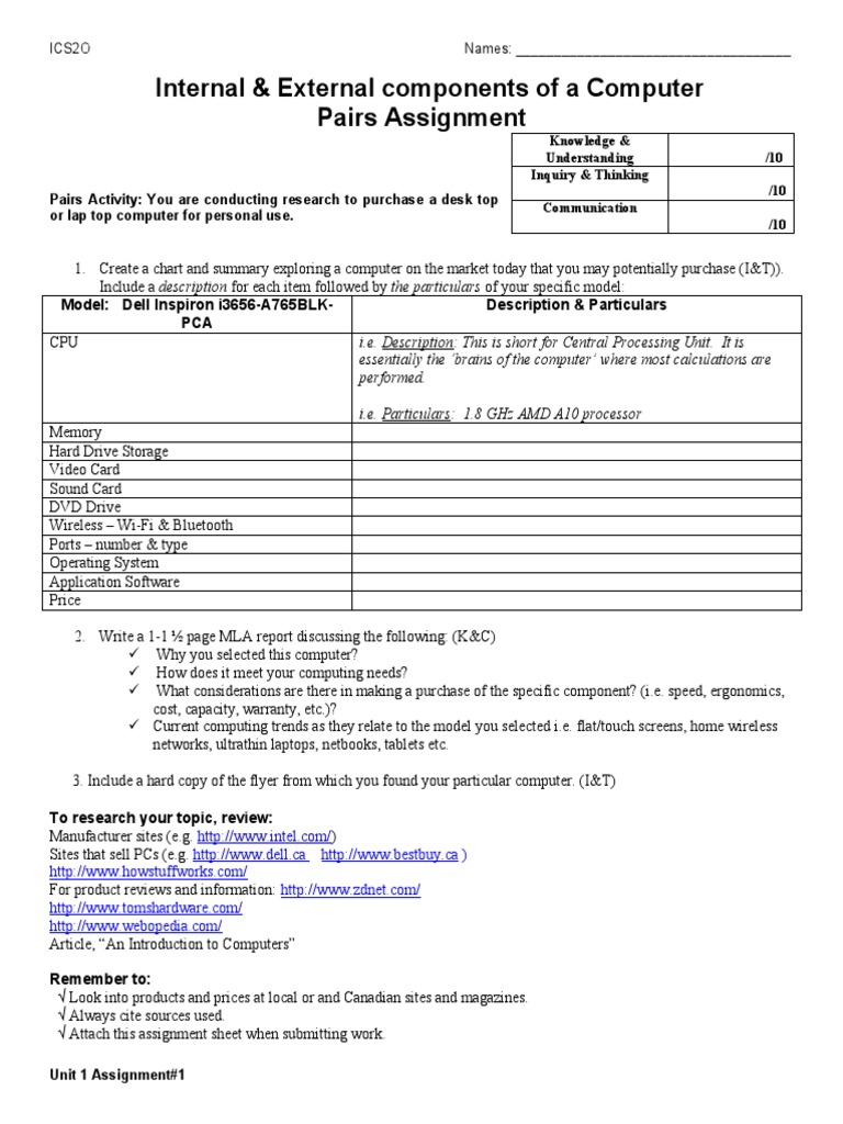 Unit 1 Assign 1 - Internal & External Components | PDF | Laptop ...