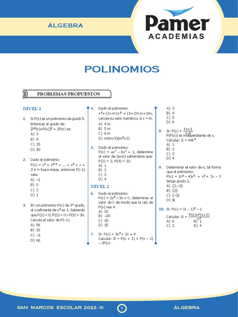 Algebra S1 Polinomios | PDF | Álgebra | Álgebra abstracta