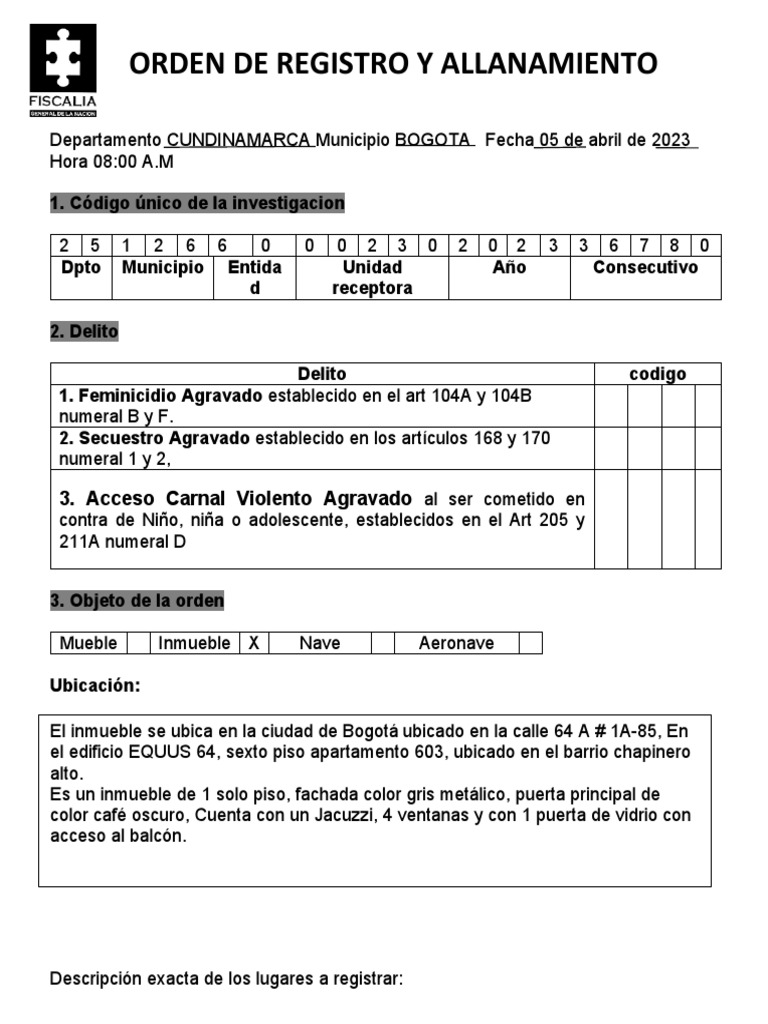 Orden de Allanamiento | PDF | Fiscal | Policía