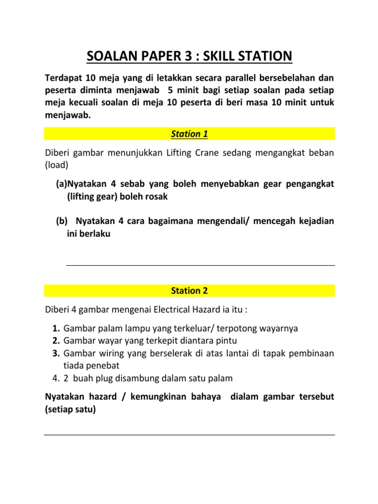 SHO PAPER 3 Soalan Skill Station | PDF