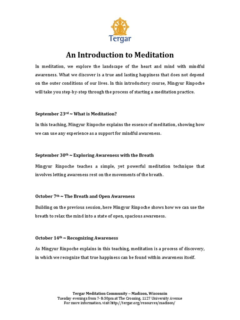 Intro To Meditation 4 Part Series Handouts Madison 201410 | Download ...
