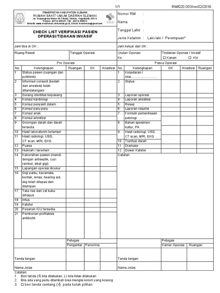 Chek List Verifikasi Operasi | PDF