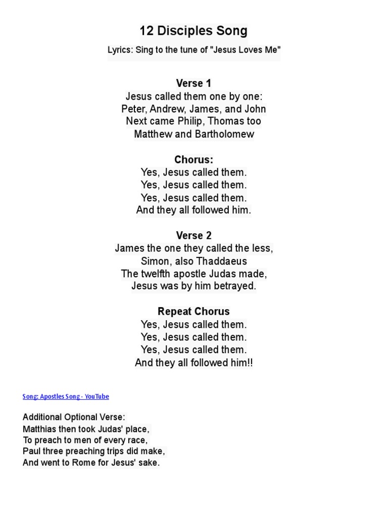 12 Disciples Song | PDF