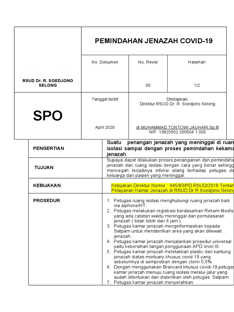 1.spo Pemindahan Jenazah Covid-19 | PDF