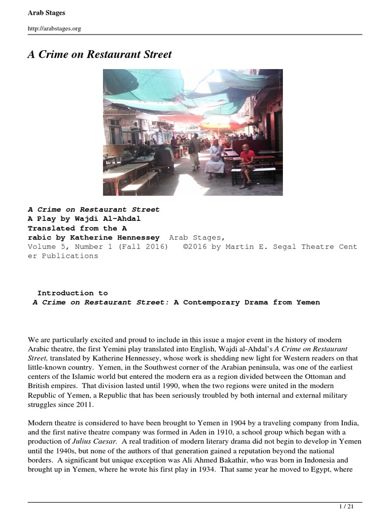 A Crime On Restaurant Street | PDF | Yemen | World Politics