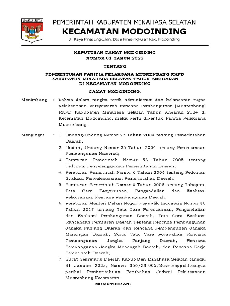 Pembentukan Panitia Musrenbang Modoinding | PDF