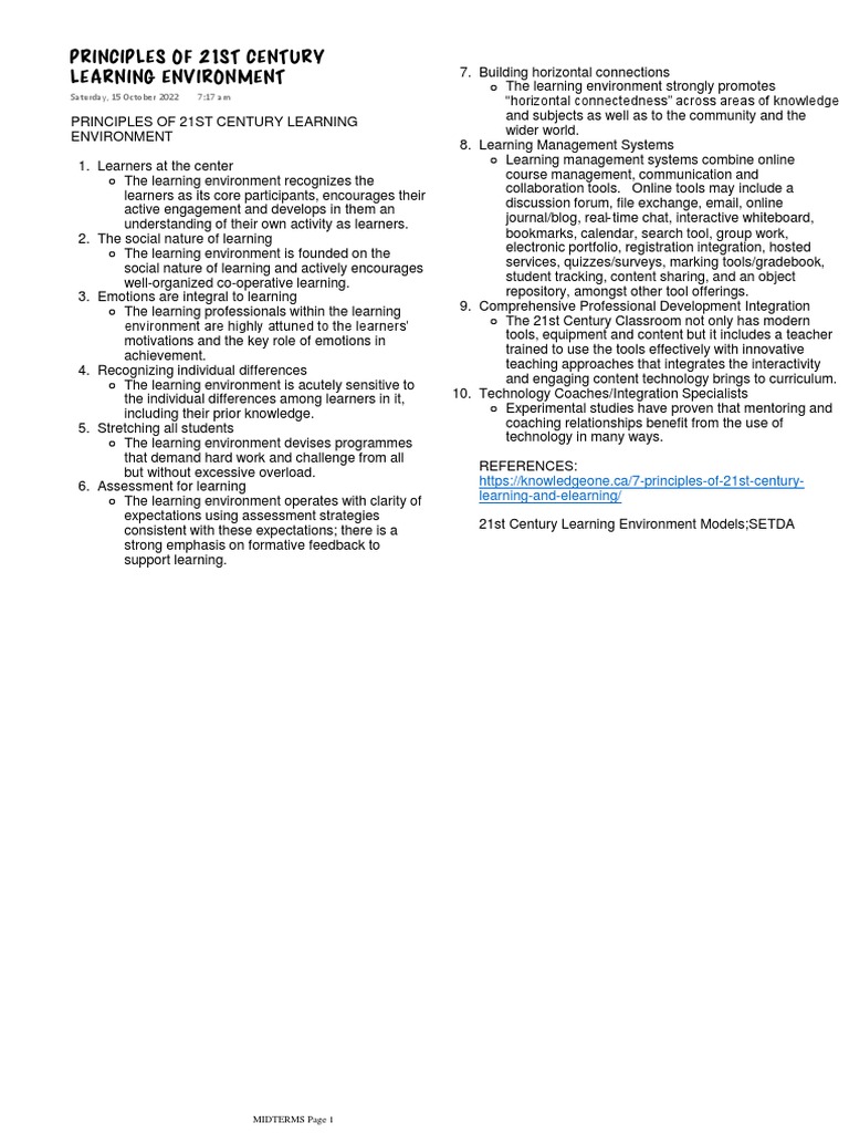 Principles of 21st Century Learning | PDF | Learning | Behavior ...
