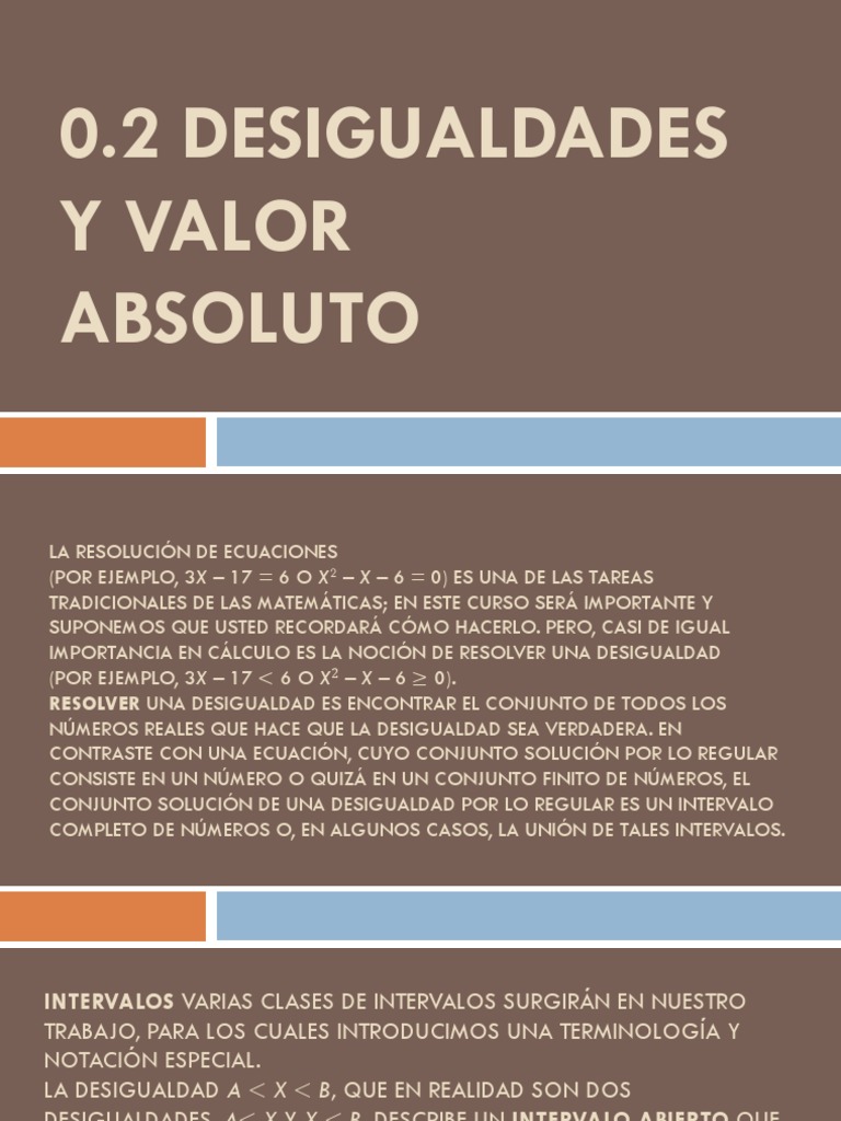 03 Desigualdades y Valor Absoluto | PDF | Desigualdad (Matemáticas) | Intervalo (Matemáticas)