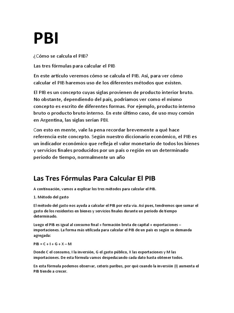 Las Tres Fórmulas para Calcular El PIB | PDF | Producto Interno Bruto ...