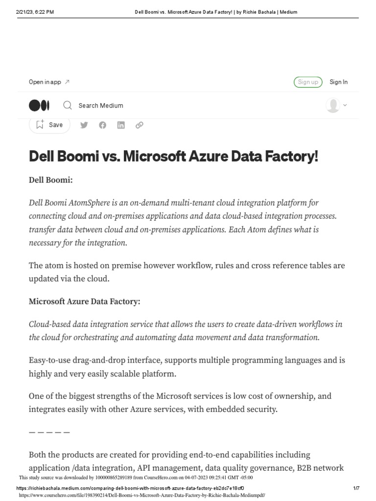 Dell Boomi vs. Microsoft Azure Data Factory by Richie Bachala Medium PDF | PDF | Cloud Computing ...