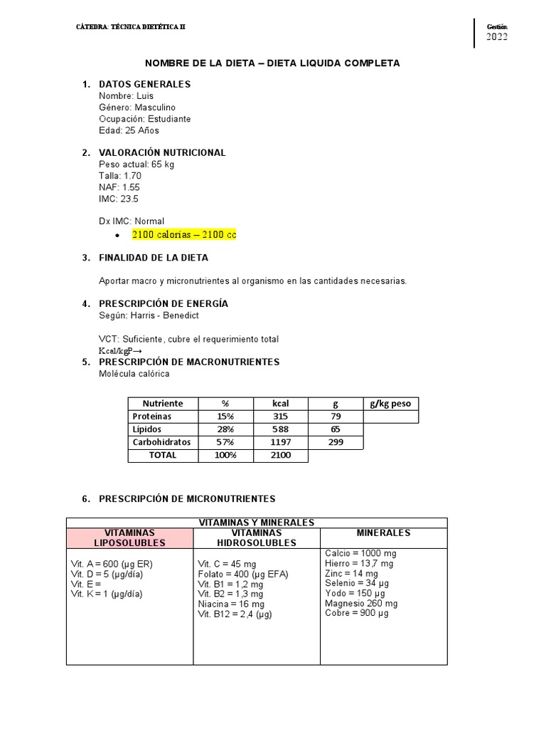 Dieta Liquida Completa..2 | PDF | Alimentos | Vitamina