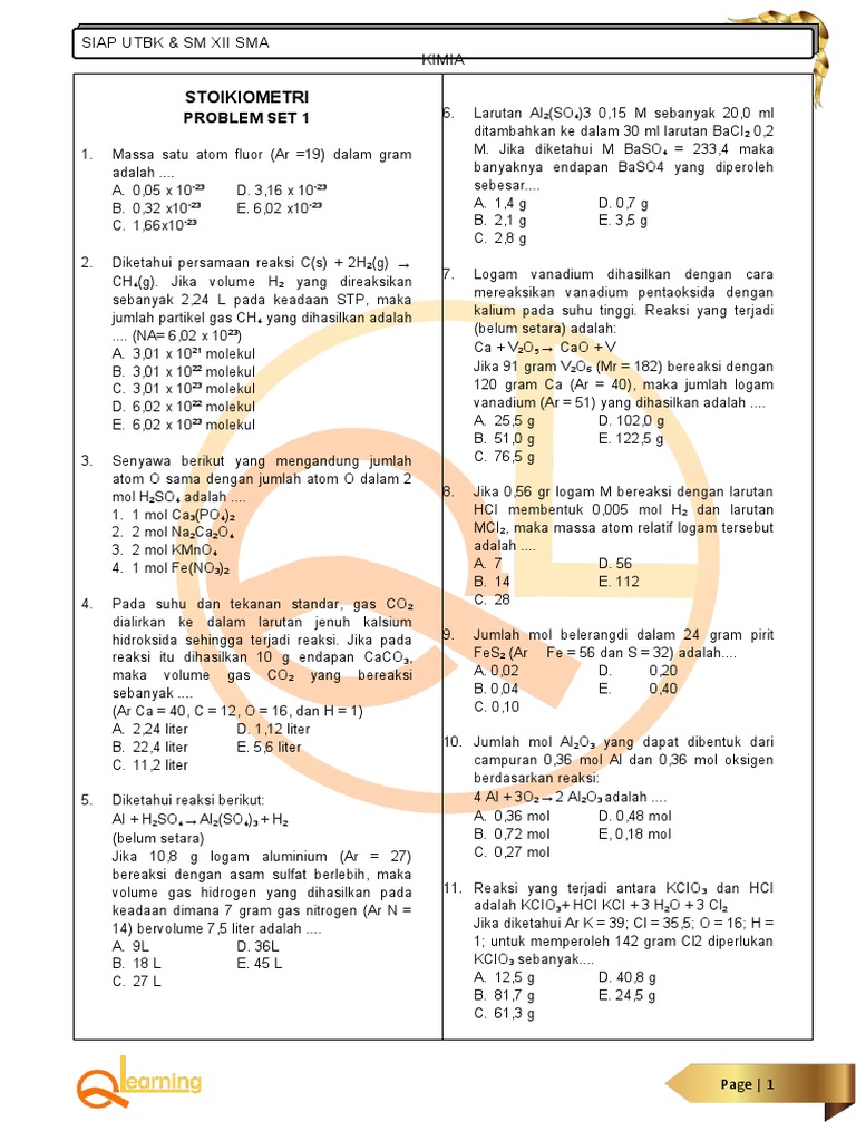 Modul Utbk Kimia Bab 1 Stoikiometri | PDF