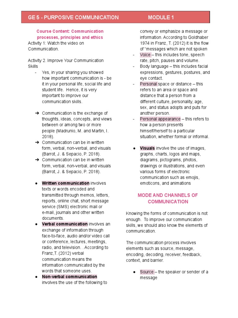 Purposive - Module 1 | PDF | Communication | Nonverbal Communication